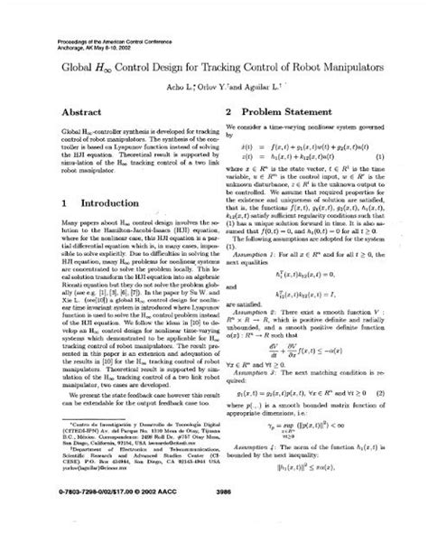 2002 Acho Global H∞ Control Design For Tracking Control Of Robot Manipulatorspdf