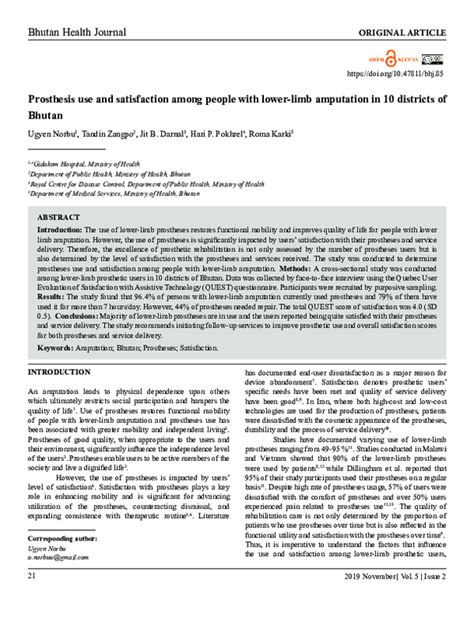 Pdf Prostheses Use And Satisfaction Among People With Lower Limb Amputation In 10 Districts Of