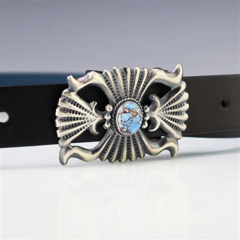 Navajo Sterling Silver And Golden Hills Turquoise Buckle By Harrison