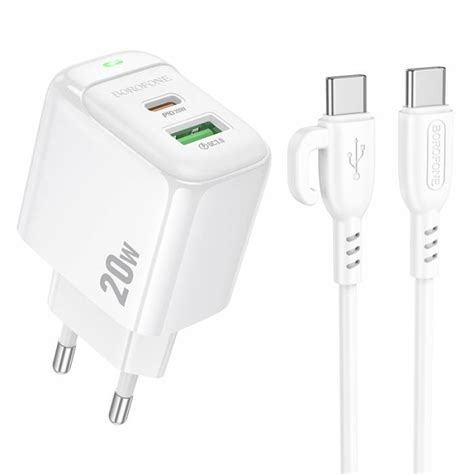 Сетевой адаптер питания Borofone Bas44a Pd 20w Qc 3 0 кабель Type C
