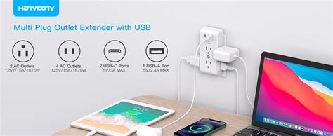 Amazon Com Multi Plug Outlet Extender HANYCONY Electrical Outlet Splitter USB Ports USB