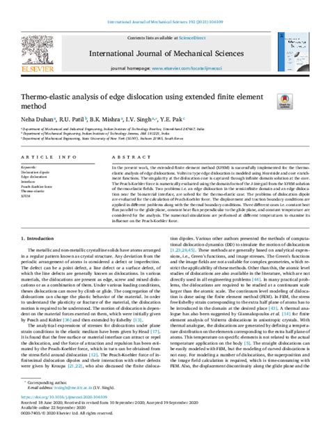 Pdf Thermo Elastic Analysis Of Edge Dislocation Using Extended Finite