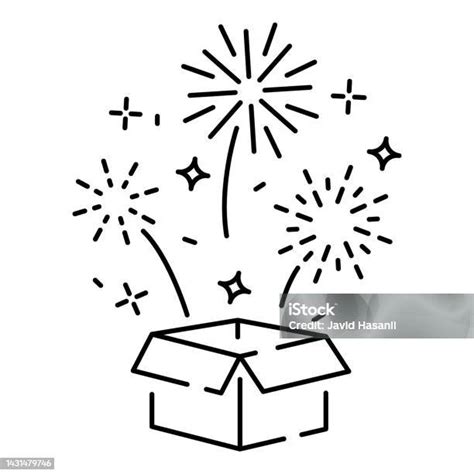 불꽃놀이 선 아이콘 윤곽선 벡터 기호 흰색에 고립된 선형 픽토그램 로고 일러스트레이션 새해 크리스마스 및 축하 카니발 새해 복 많이 받으세요 Carnival에 대한 스톡