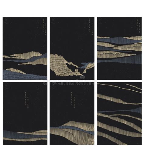 Gold Moon Texture And Japanese Hand Drawn Wave Pattern With Abstract Background Vector Curve