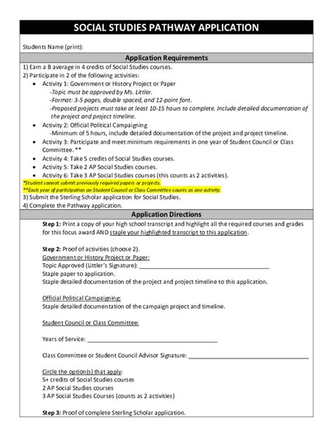 Fillable Online Social Studies Pathway Application Fax Email Print