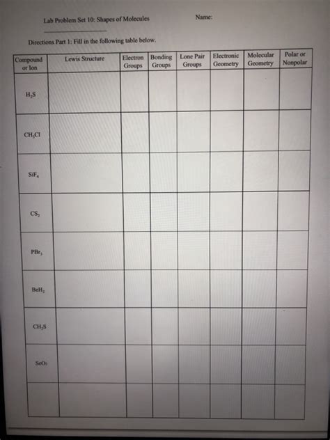 Solved Name Lab Problem Set 10 Shapes Of Molecules