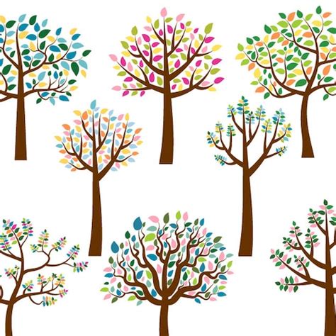Colorful Tree Clipart Family Tree Clip Art Digital Leafy Etsy