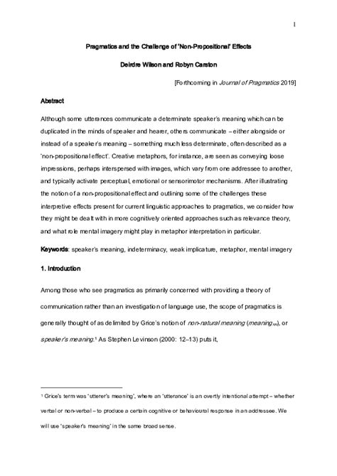 Pdf Pragmatics And The Challenge Of ‘non Propositional Effects