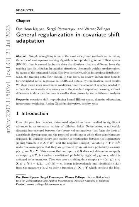 Pdf General Regularization In Covariate Shift Adaptation