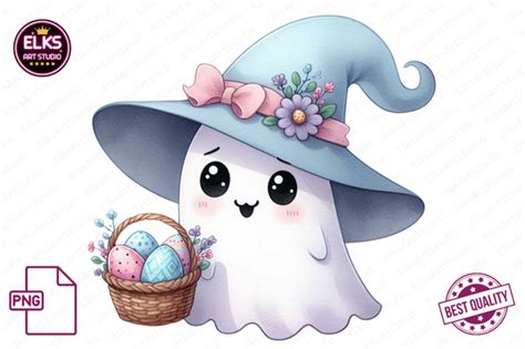 Happy Spooky Easter Cute Ghost Clipart Graphic By Elksartstudio