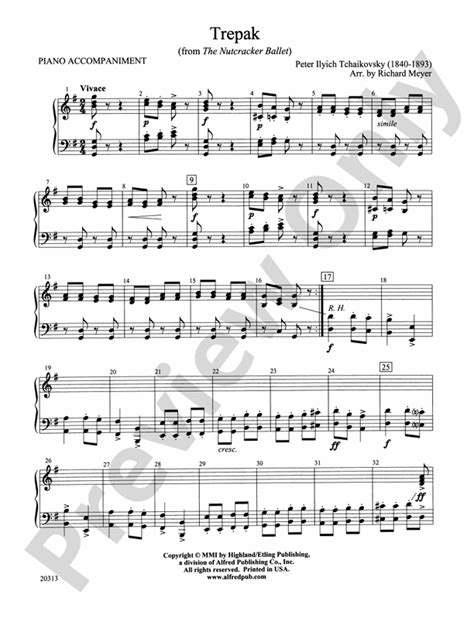 Trepak From The Nutcracker Ballet Piano Accompaniment Piano Accompaniment Part Digital Sheet