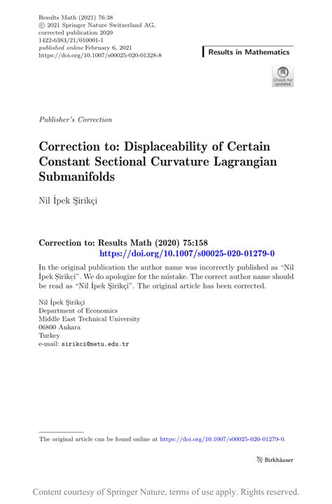 Displaceability Of Certain Constant Sectional Curvature Lagrangian Submanifolds Request Pdf