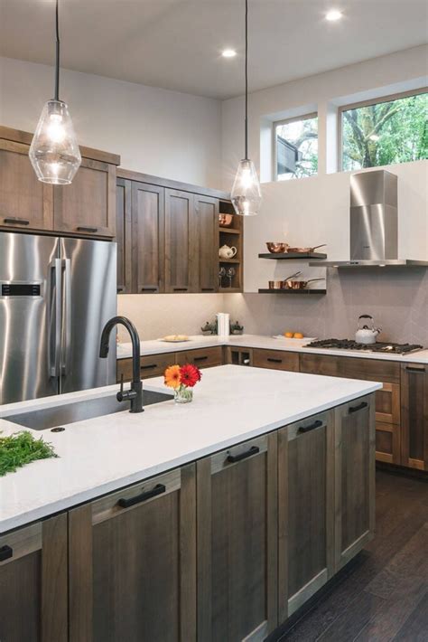 24 High End Brown Cabinets With White Countertops