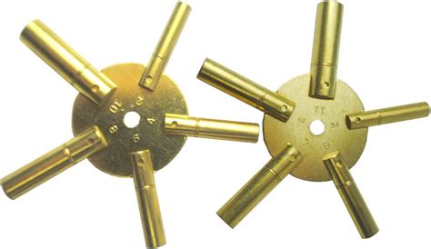 2 Piece Clock Winding Key Set 5 Way Original Brass Odd Even Number From Brass Blessing