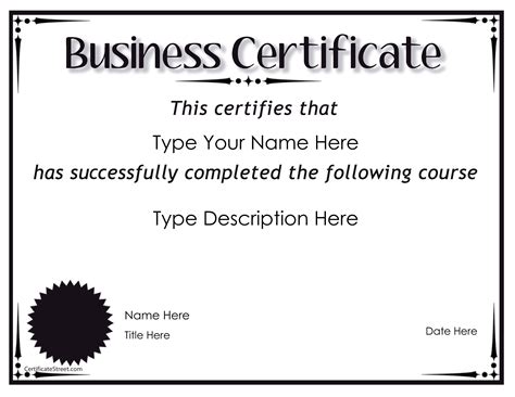免费 Business Certificate 样本文件在