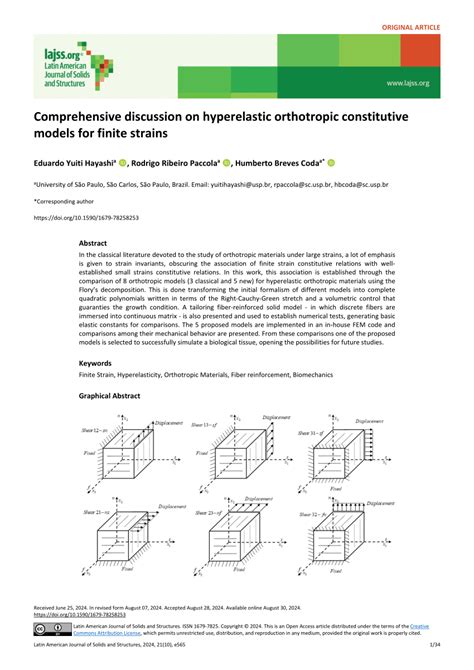Pdf Comprehensive Discussion On Hyperelastic Orthotropic Constitutive Models For Finite Strains