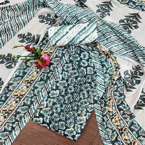 Morpich Printed With Embroidered Cotton Blend Dress Material