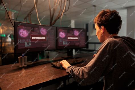 premium photo female hacker cracking password and breaking server