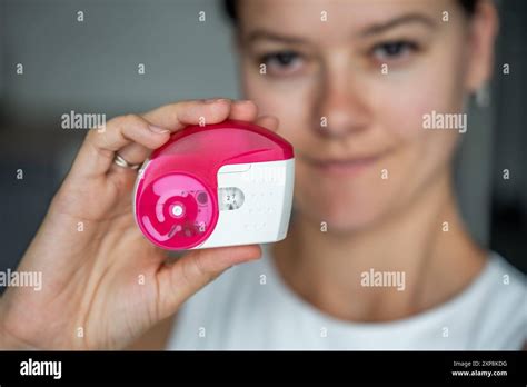 Close Up View Of Woman Holding Medicine Dry Powder Inhaler For Treatment Asthma Or Copd Diseases
