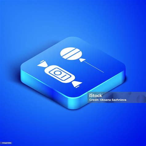 파란색 배경에 격리 된 아이소메트릭 롤리팝 아이콘 사탕 기호입니다 음식 맛있는 상징 파란색 사각형 버튼입니다 벡터 일러스트레이션 0명에 대한 스톡 벡터 아트 및 기타 이미지