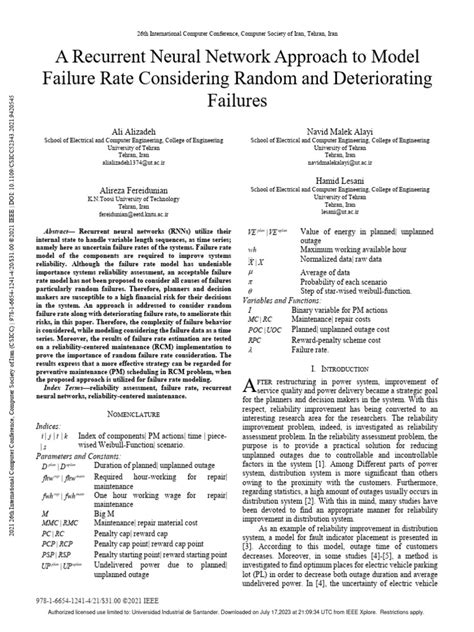 Ieee A Recurrent Neural Network Approach To Model Failure Rate