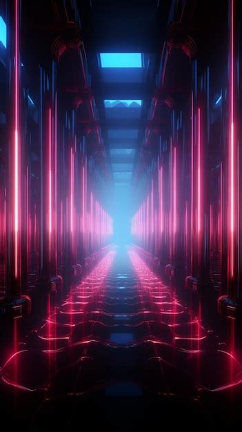 premium photo neonlit columns converge framing a 3d backdrop for