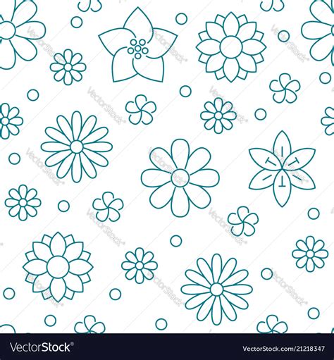 Floral Seamless Pattern With Flat Line Icons Of Vector Image