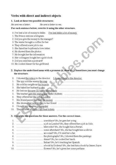 action verbs and direct objects worksheets printable pdf template