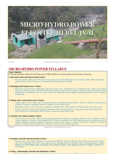 Unit 1 Basics Of Mhp Pdf Hydroelectricity Electrical Grid