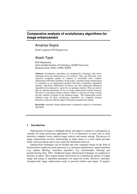 Pdf Comparative Analysis Of Evolutionary Algorithms For Image Enhancement
