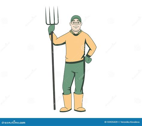 Cartoon Farmer With Pitchfork Stock Vector Illustration Of Profession