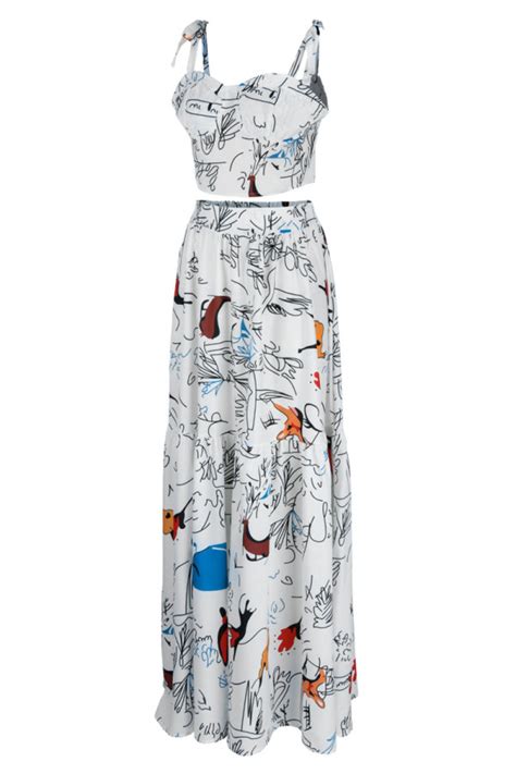 Wholesale White Fashion Print Bandage Patchwork Spaghetti Strap