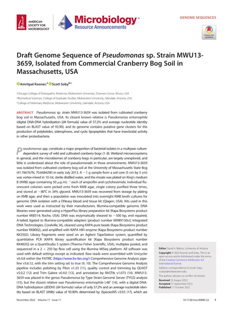 Pdf Draft Genome Sequence Of Pseudomonas Sp Strain Mwu13 3659 Isolated From Commercial
