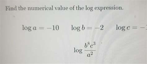 find the numerical value of the log expression log a