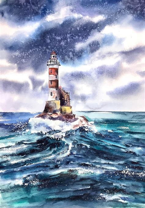 Premium Vector Sea Ocean Storm Water Splash Waves Lighthouse Island