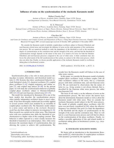 Pdf Influence Of Noise On The Synchronization Of The Stochastic Kuramoto Model