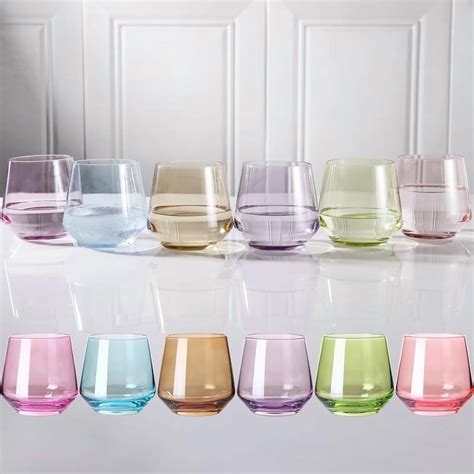 Colorsavant Diamond Colored Stemless Wine Glasses 14oz Crystal