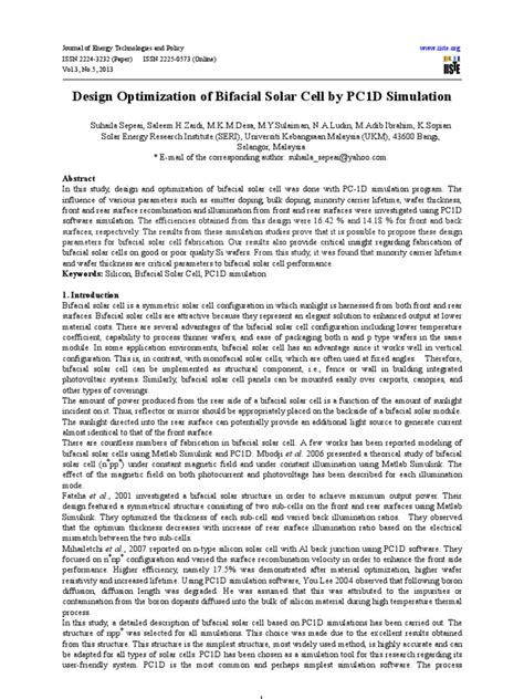 Design Optimization Of Bifacial Solar Cell By Pc1d Simulation