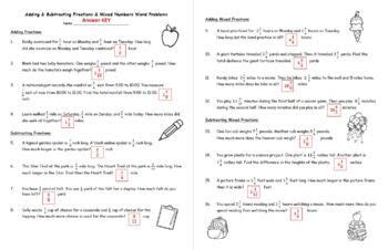 DIGITAL Adding And Subtracting Fractions And Mixed Numbers Word Problems KEY