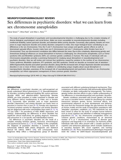Sex Differences In Psychiatric Disorders What We Can Learn From Sex