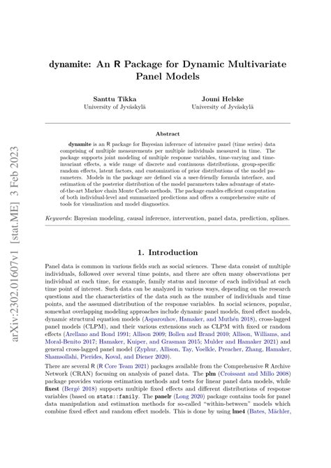 Pdf Dynamite An R Package For Dynamic Multivariate Panel Models