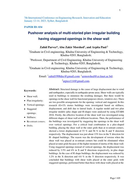Pdf Pushover Analysis Of Multi Storied Plan Irregular Building Having Staggered Openings In