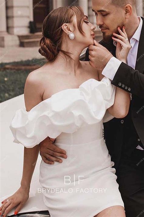 Ivory Cute Off Shoulder Short Bodycon Taffeta Casual Bridal Dress
