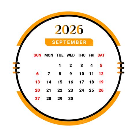 2026 Mes De Septiembre Calendario Amarillo Y Negro Vector Png Dibujos