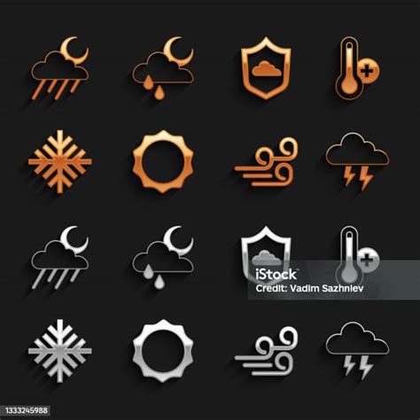 설정 태양 기상 온도계 폭풍 바람이 부는 날씨 눈송이 일기 예보 비와 달과 아이콘 구름 벡터 Gui 위젯에 대한 스톡 벡터 아트 및 기타 이미지 Istock