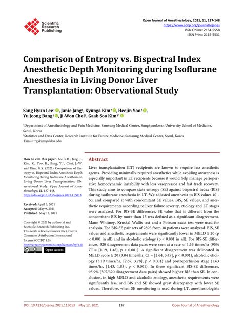 Pdf Comparison Of Entropy Vs Bispectral Index Anesthetic Depth