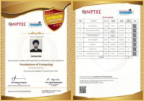 Yashas B N On Linkedin Nptel Swayam Foundationsofcomputing Npteldomainscholar Mathematics
