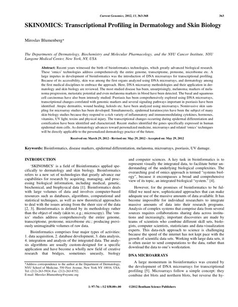 Pdf Skinomics Transcriptional Profiling In Dermatology And Skin Biology
