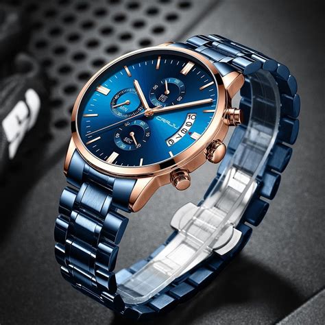 Blue Mens Watches Luxury Men Sports Chronograph Quartz Watches