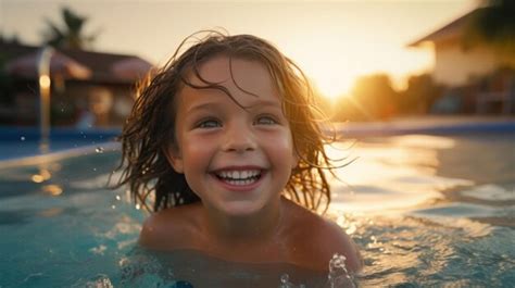Premium Ai Image The Happiness Of A Young Girl In The Pool